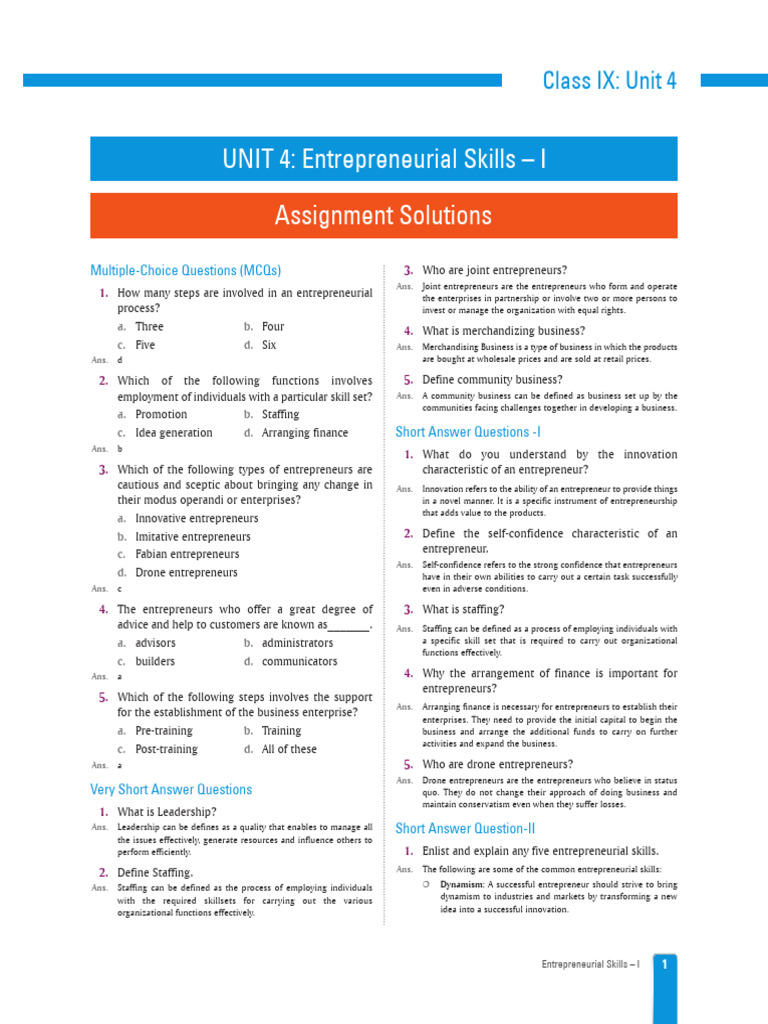 IT 402 - Class IX - 04 - AssignmentSolutions | PDF | Entrepreneurship ...