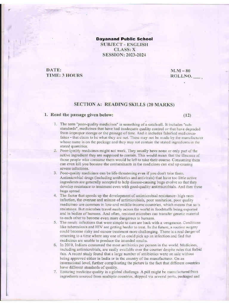 English Paper Class X | PDF