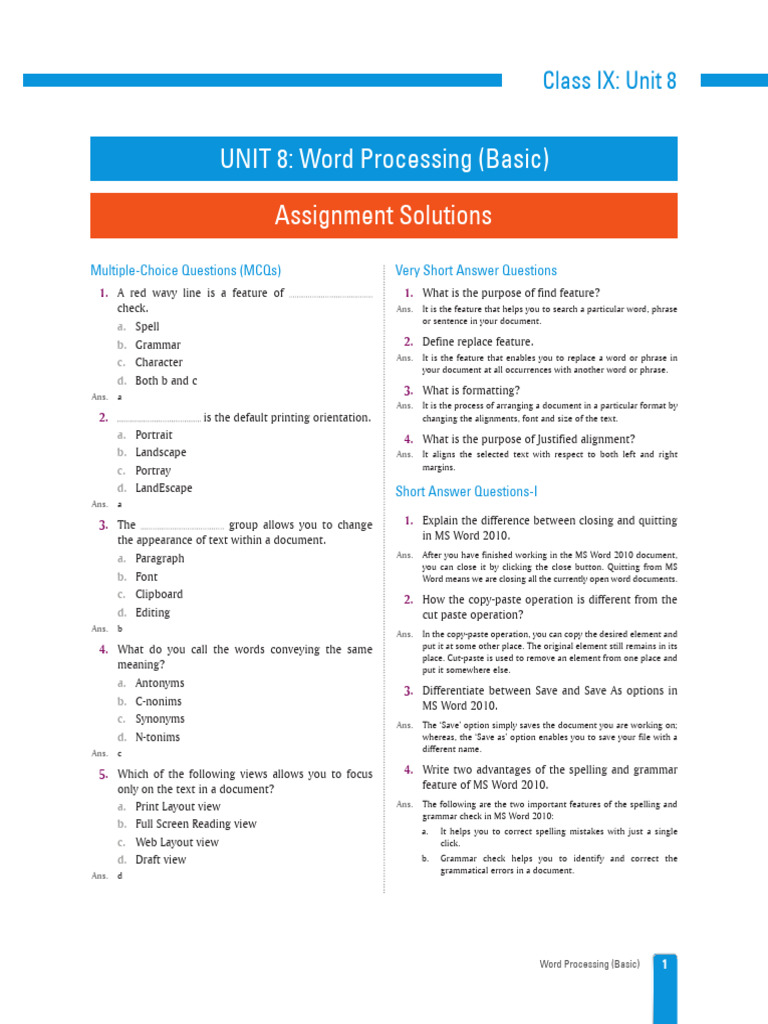 IT 402 - Class IX - 08 - AssignmentSolutions | PDF | Microsoft Word | Software