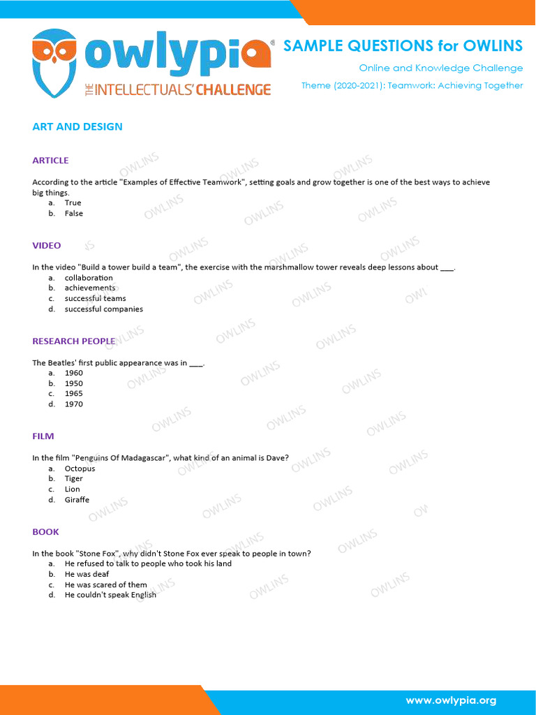 Sample Questions | PDF | Human | Knowledge