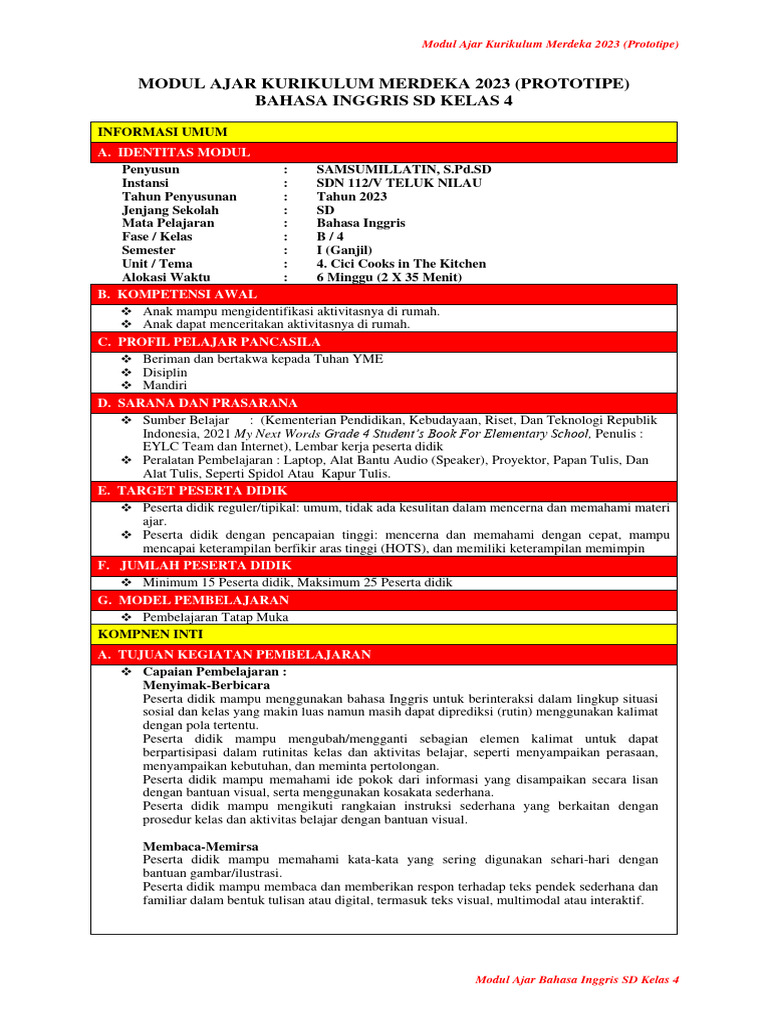 BAB 4 - MA B Inggris Kls 4 | PDF