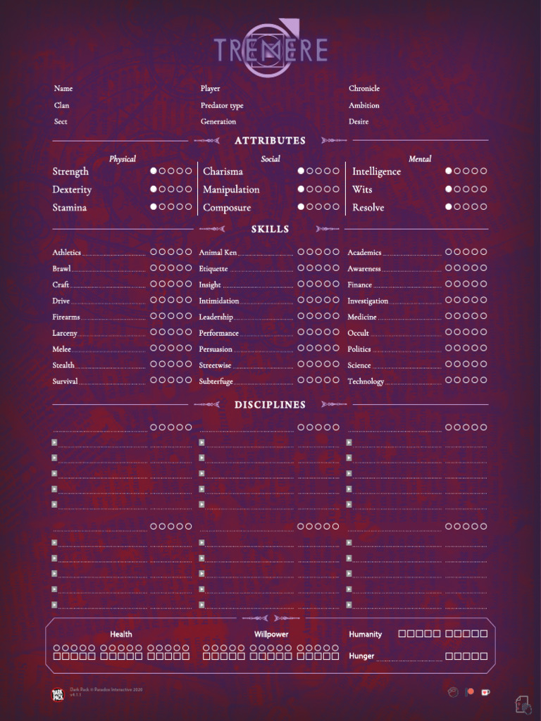 VtM5e_ENG_CharacterSheet_2pMOOD_Tremere | PDF