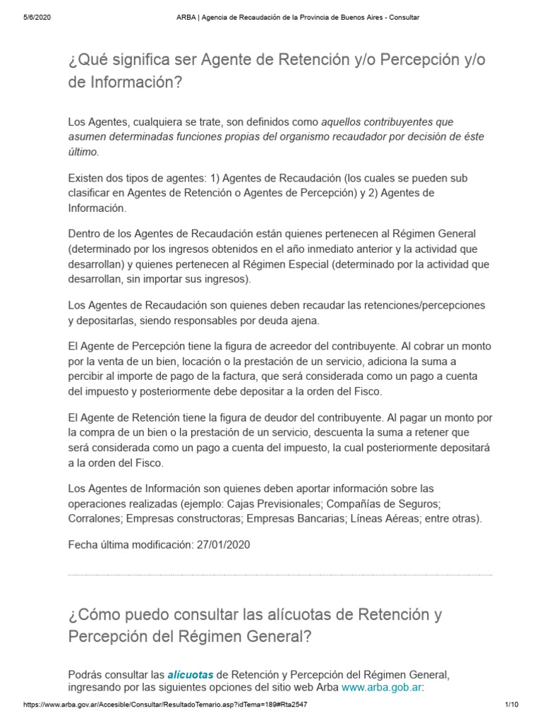 ARBA Reg. Ret y Percep IIBB 2020 | PDF | Pagos | Impuestos ARBA Reg. Ret y Percep IIBB 2020 | PDF | Pagos | Impuestos