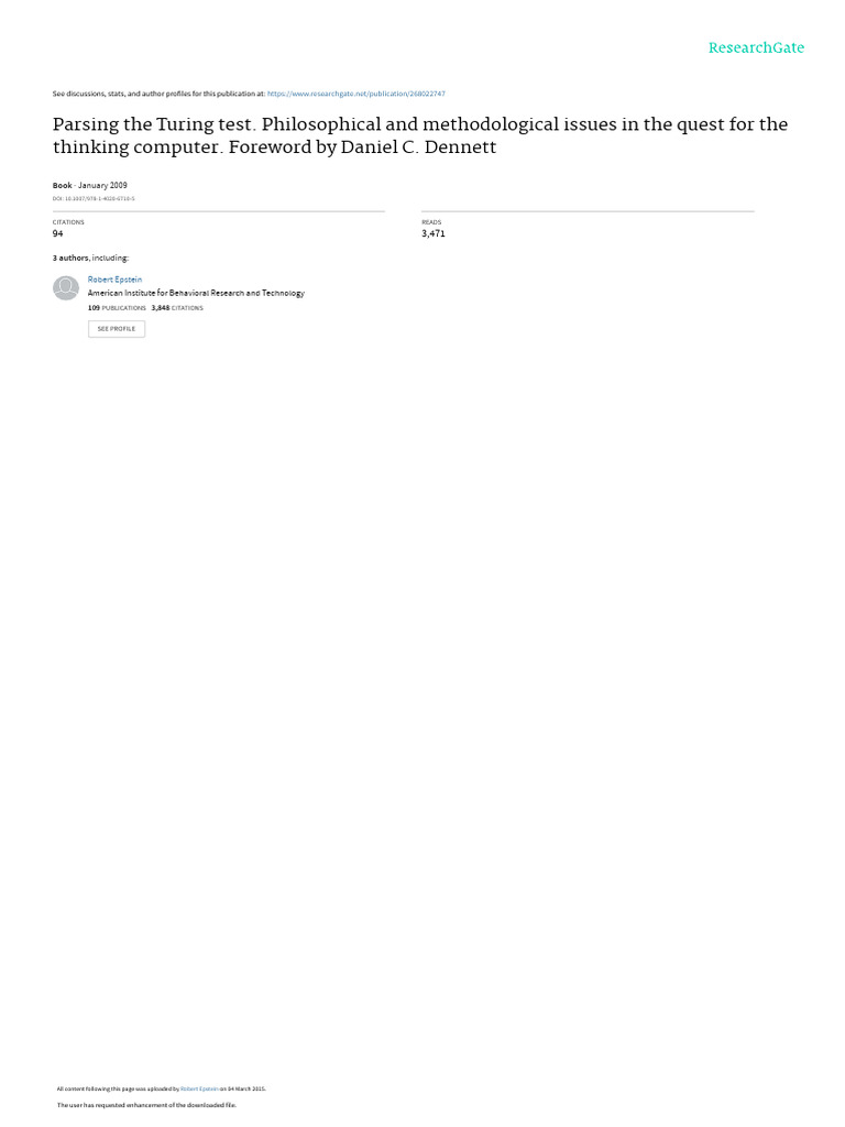 Parsing The Turing Test Philosophical and Methodol | PDF