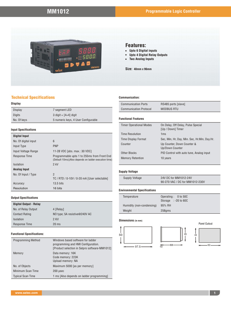 Selec Plc Mm1012 | PDF | Programmable Logic Controller | Relay