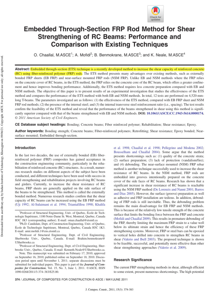 2011_Chaallal_ETS FRP for Shear Strenghtening of RC Beams-performance and Comparison | PDF ...