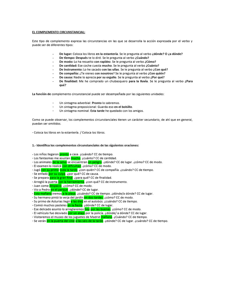 El Complemento Circunstancial | PDF | Adverbio | Mecánica del lenguaje