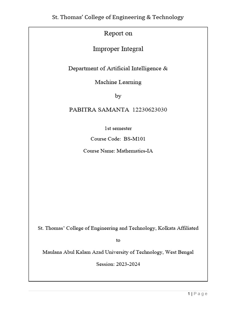 Math report | PDF | Integral | Infinity