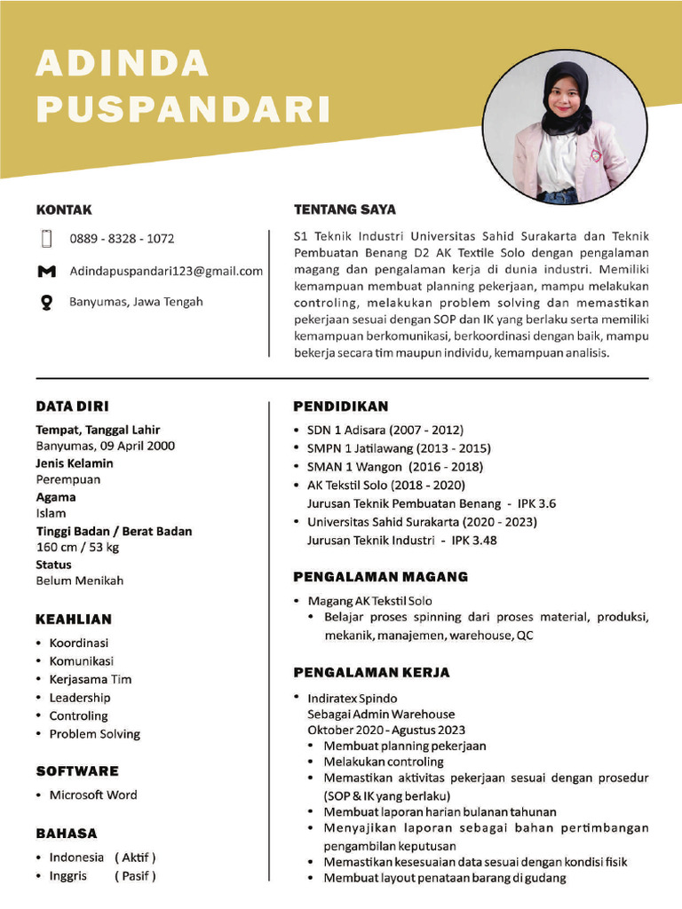 CV 017 Adinda Puspandari B | PDF