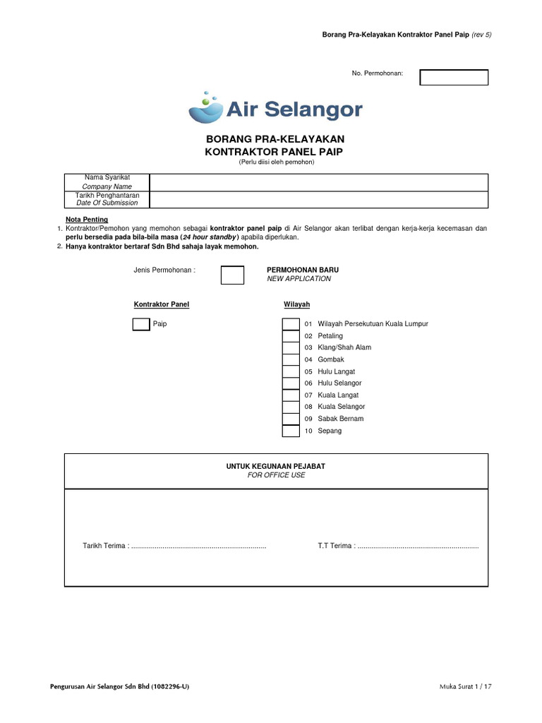 Borang Mohon Tender Syabas | PDF