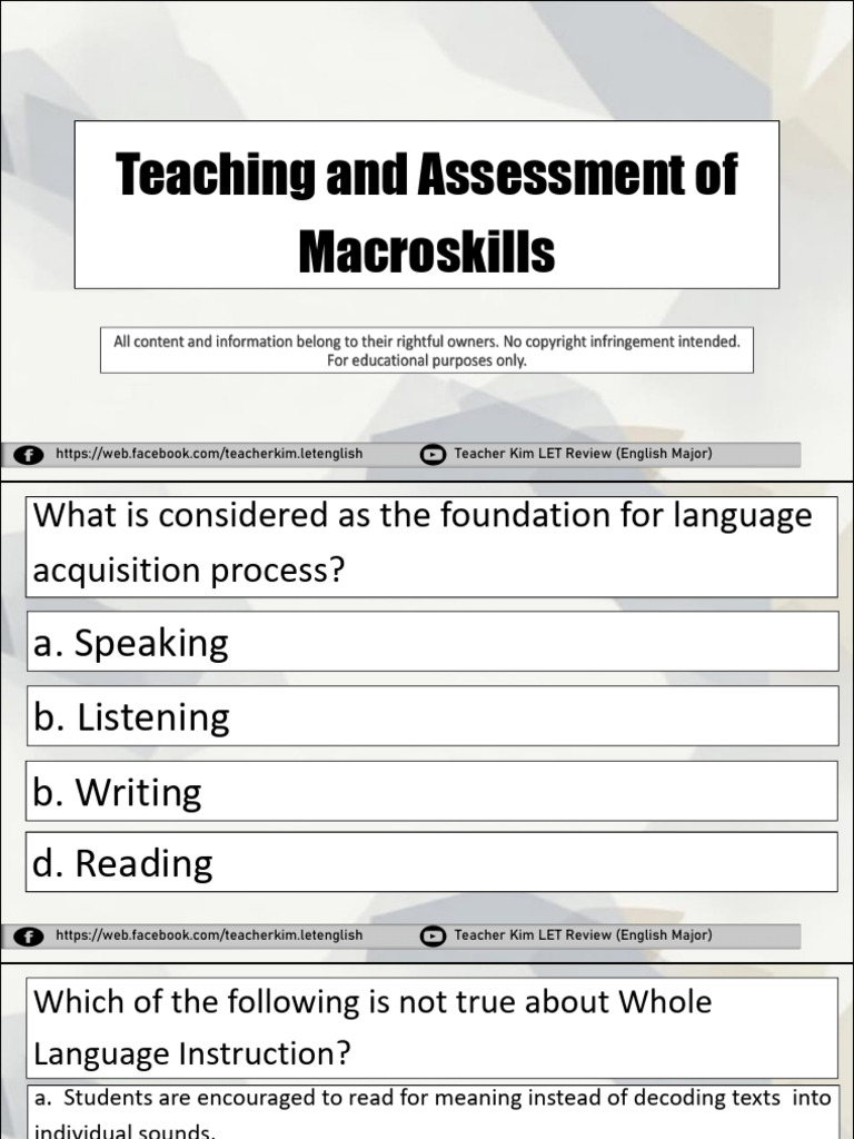 Teaching and Assessment of Macroskills | PDF | English Language | Learning