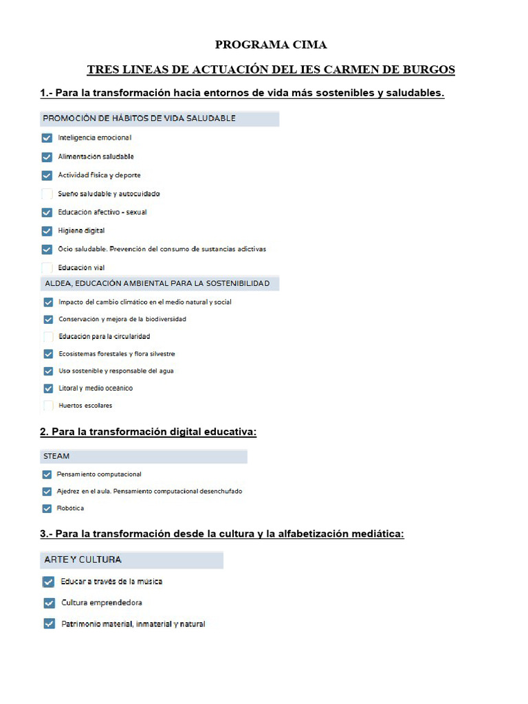Programa Cima-Plan de Actuación | PDF