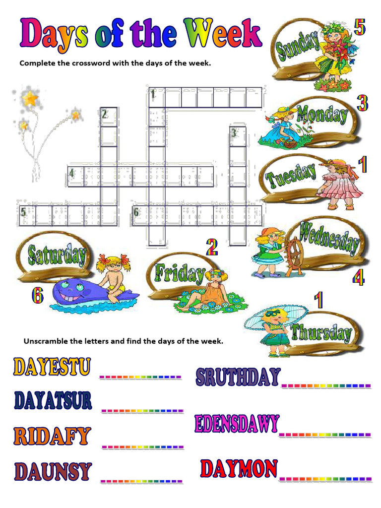 Days of the Week Crossword Puzzle | PDF | Language Arts & Discipline