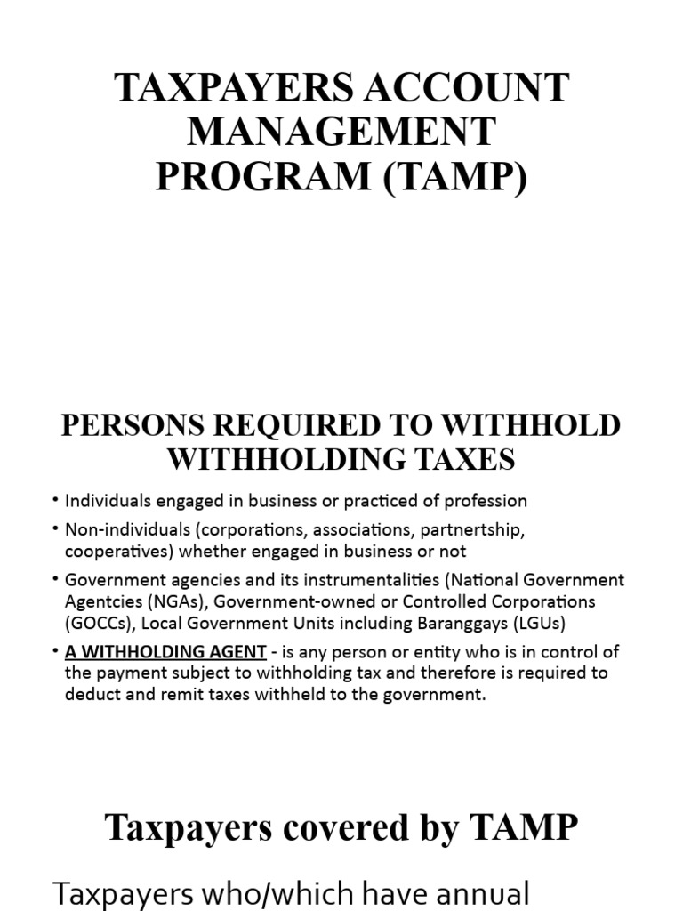 Taxpayers Account Management Program (Tamp) | PDF | Taxes | Value Added Tax