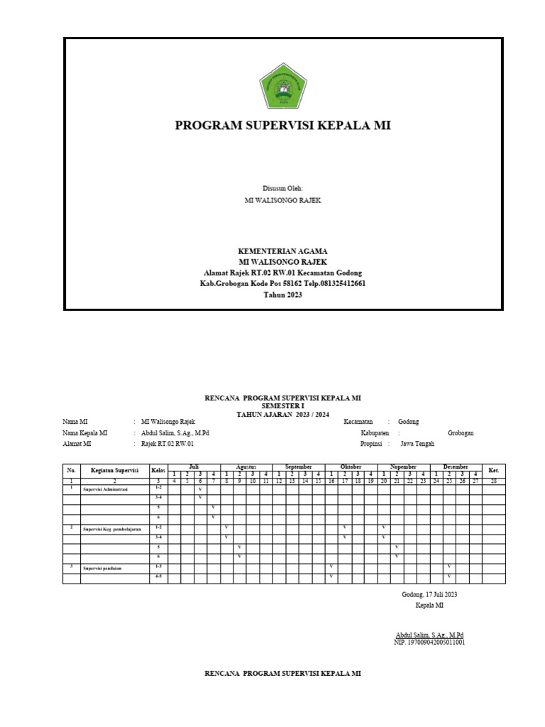Program Supervisi Kepala MI | PDF