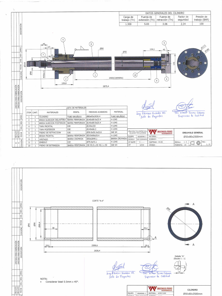 Plano de Cilindros Hidraulicos | PDF