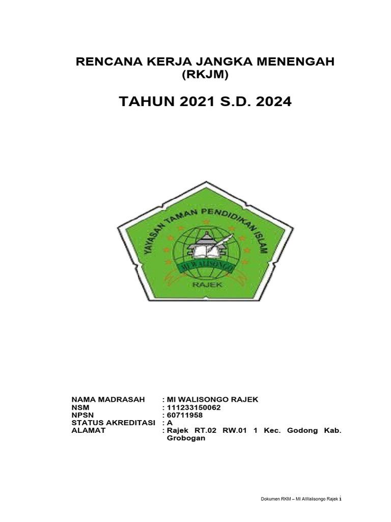Rencana Kerja MI Walisongo | PDF | Ilmu Sosial