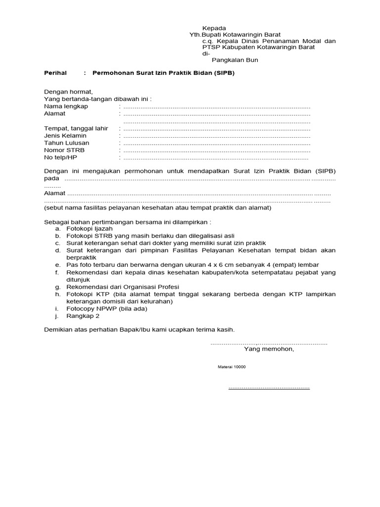 Blangko SIP BIDAN (Fasilitas Kesehatan) | PDF