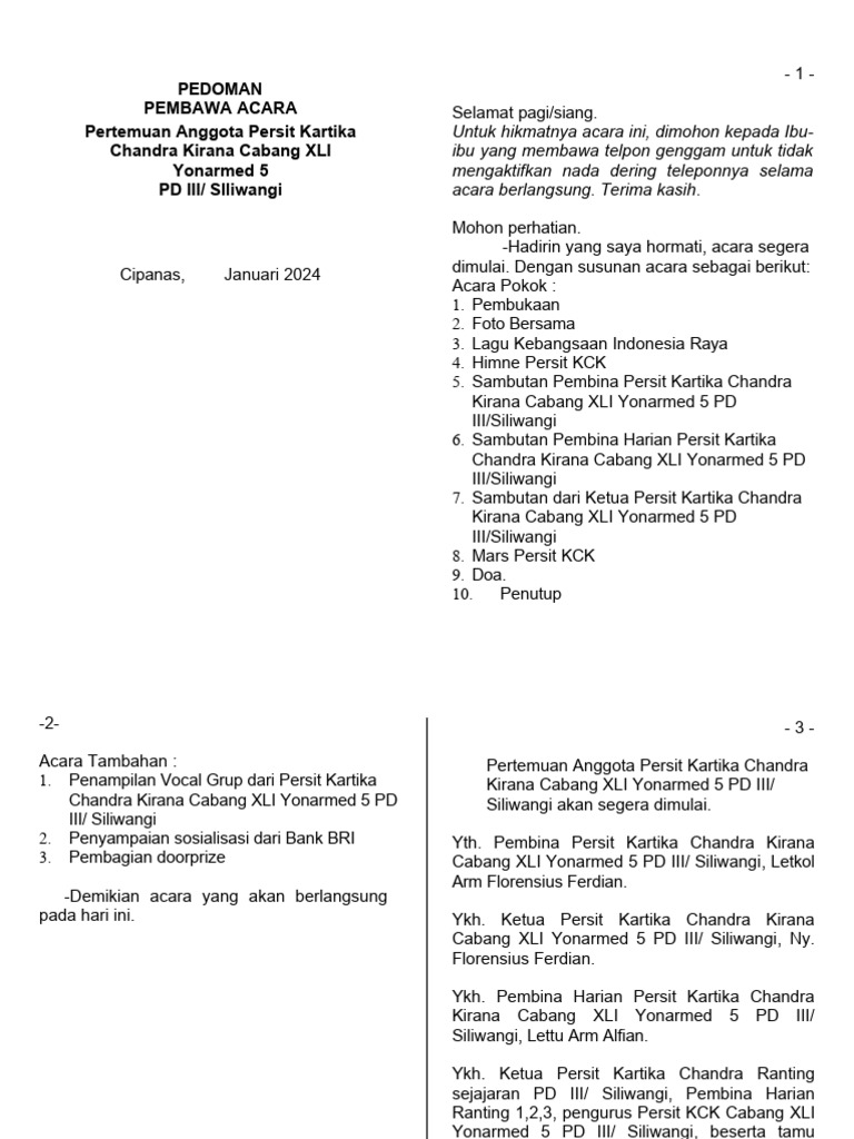 Susunan Acara Pertemuan Anggota Persit KCK | PDF