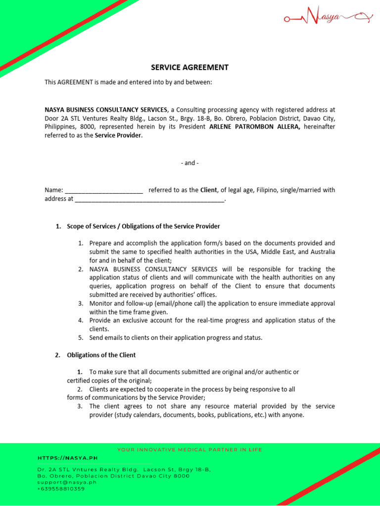 SERVICE AGREEMENT-NASYA | PDF | Private Law | Common Law