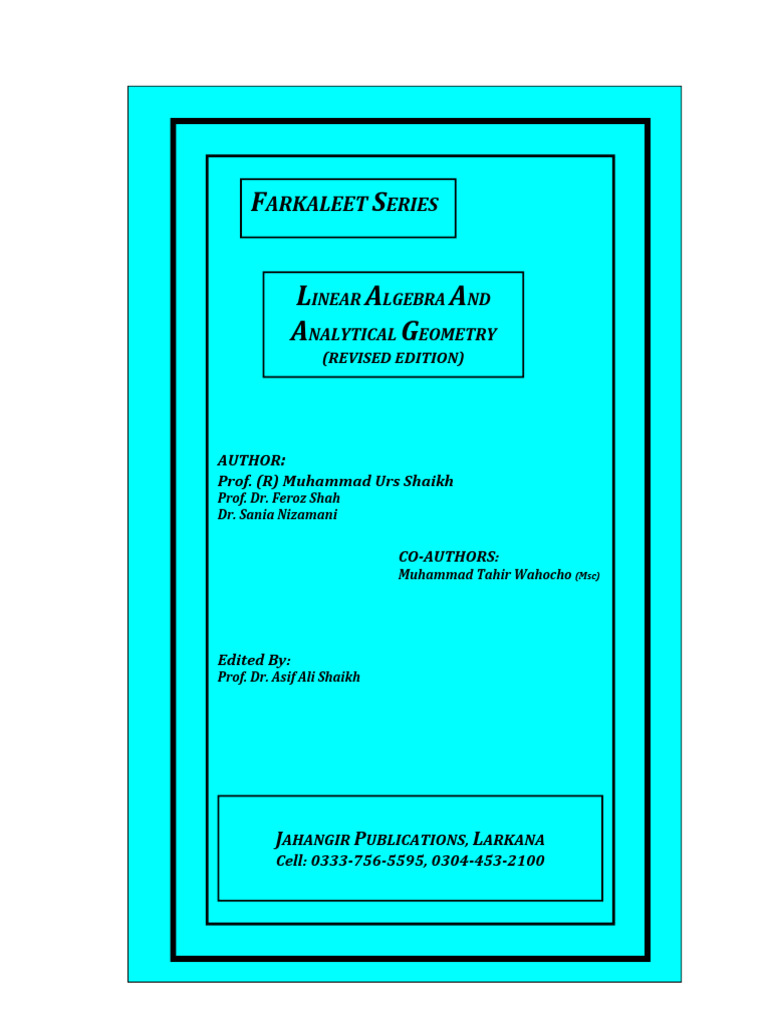 Linear Algebra And Analytical Geometry Farkaleet Series Pdf