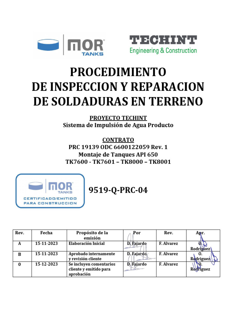 9519-Q-PRC-04 REV.0 - Procedimiento de Inspección y Reparacion de Soldaduras | PDF | Soldadura ...
