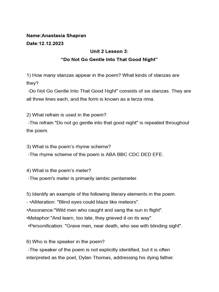 Do Not Go Gentle Into That Good Night | PDF