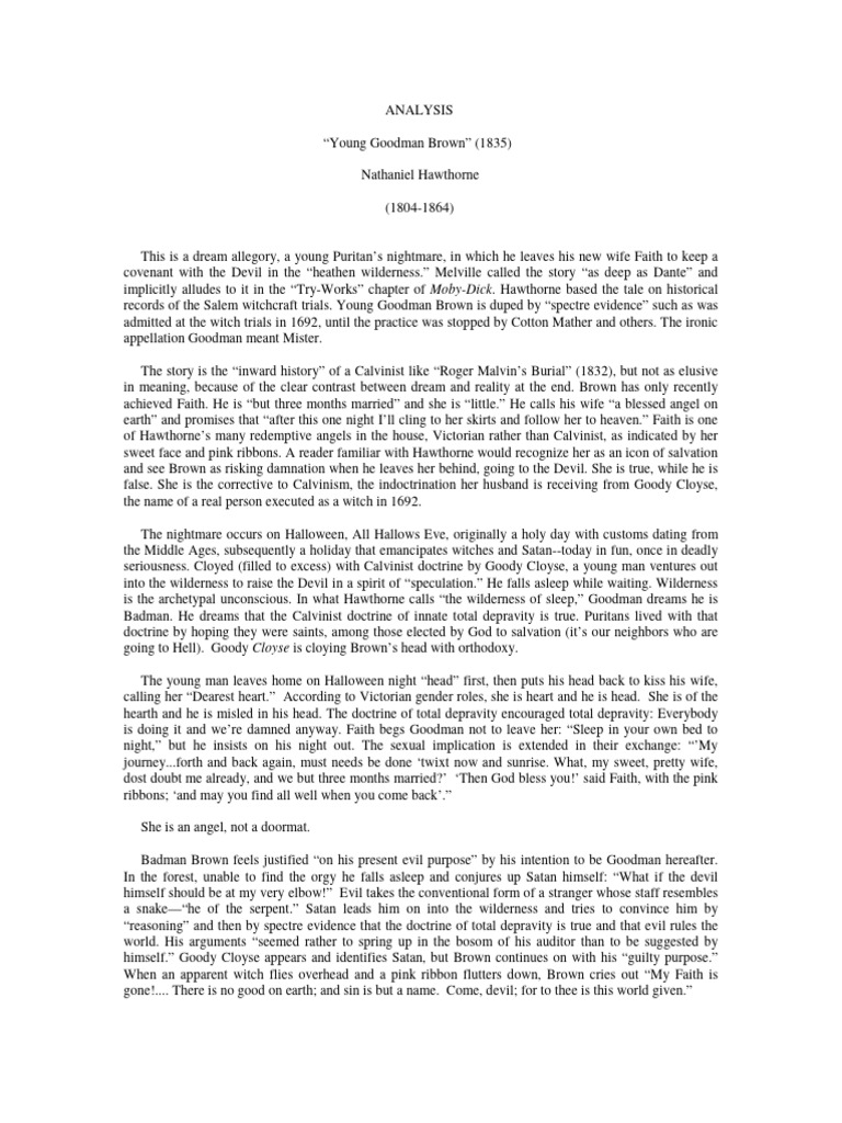 SSTORY Hawthorne, Nathaniel Young Goodman Brown (1835) analysis | PDF ...