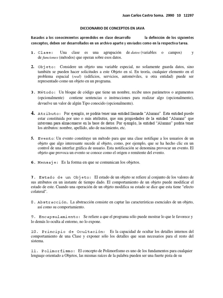 Diccionario de Conceptos Java | PDF | Herencia (Programación Orientada ...