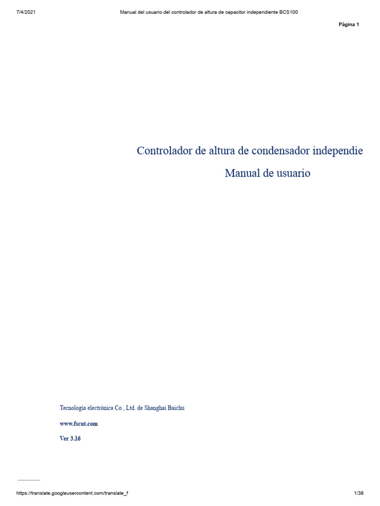 Manual Del Usuario Del Controlador de Altura de Capacitor Independiente BCS100 | PDF ...