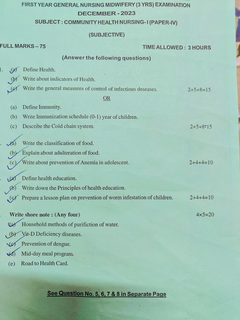 GNM First Year Question 2023 | PDF