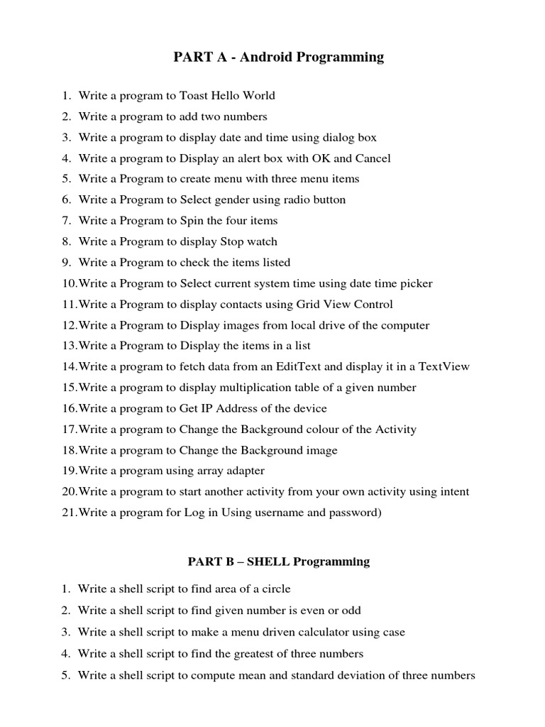 VI Sem ANDROID & SHELL Programming | PDF | Command Line Interface | String (Computer Science)