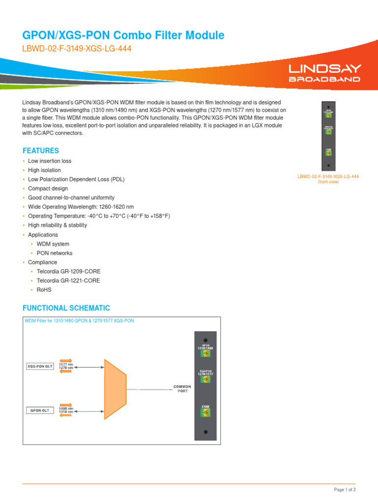 LBB0430 LBWD 02 F 3149 XGS LG 444 GPON XGS PON Combo Filter Dsheet ...