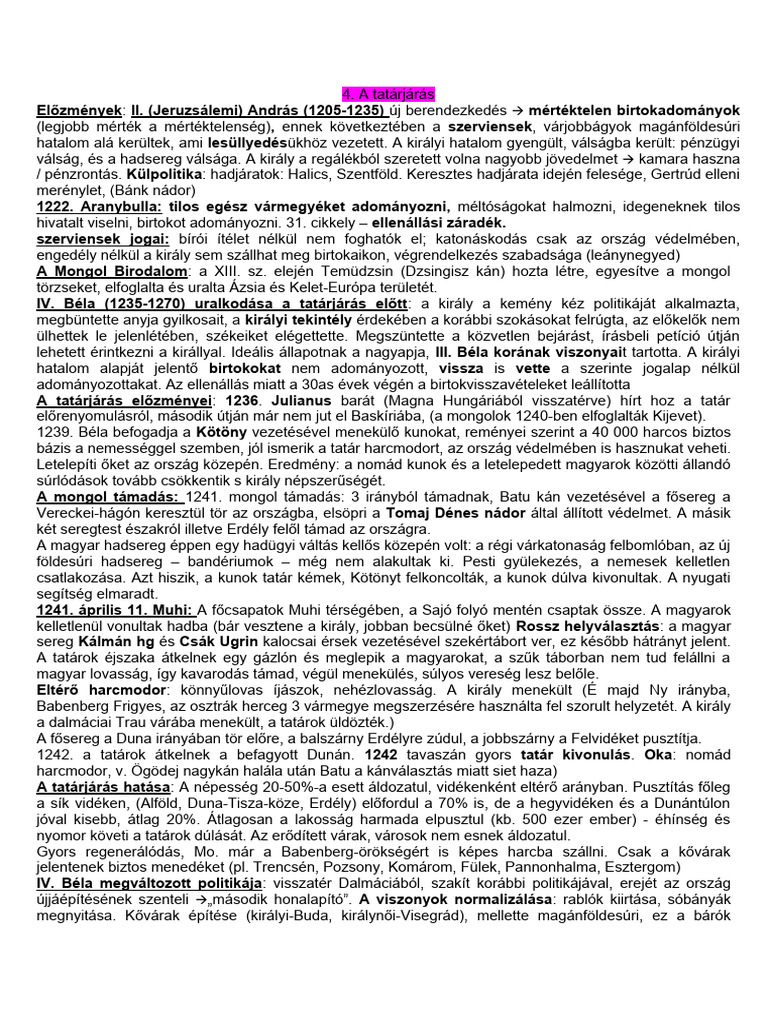 (Töri) 4 Tétel Tatárjárás | PDF