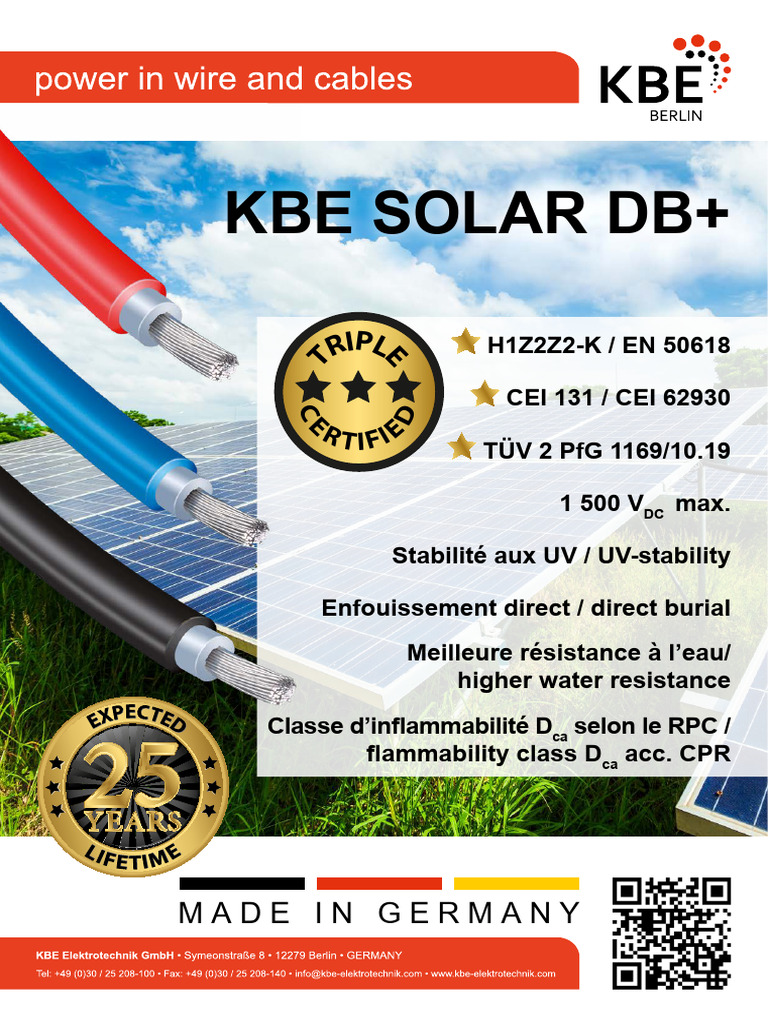 Câble solaire KBE DB+ certifié EN 50618 | PDF | Résistance (composant ...