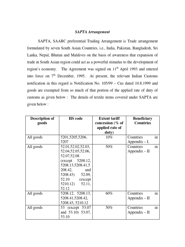 SAPTA Trade Tariff Concessions | PDF | Trade | International Trade