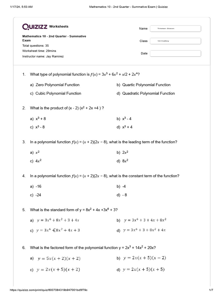 Math 10 Summative Exam: Polynomials & Circles | PDF | Circle | Angle