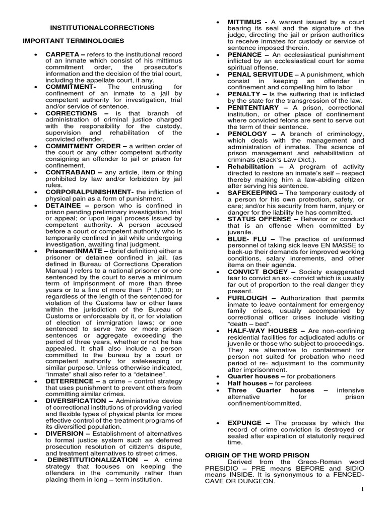 Institutional Corrections Glossary | PDF | Prison | Capital Punishment
