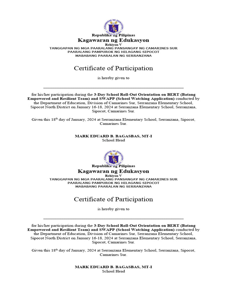 DRR Certificate | PDF | Wellness