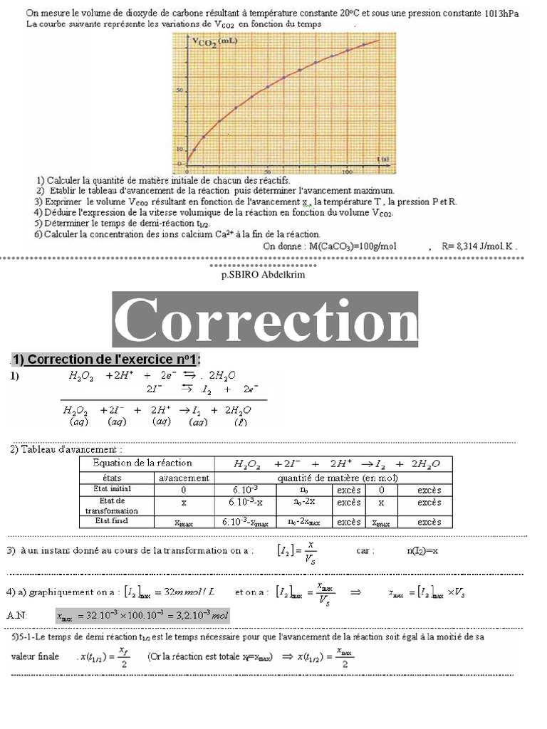 Série D'exercices de Révision Corrigées de Chimie Suivi Temporel d'1 ...