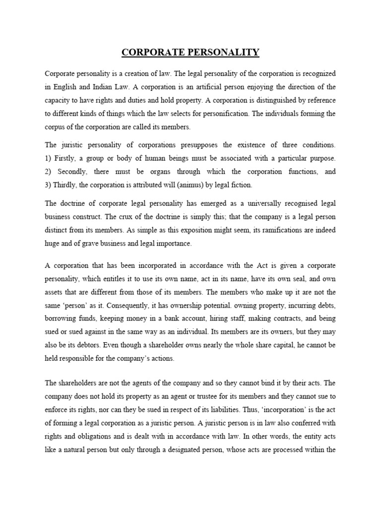 Corporate Personality | PDF | Business Economics | Private Law