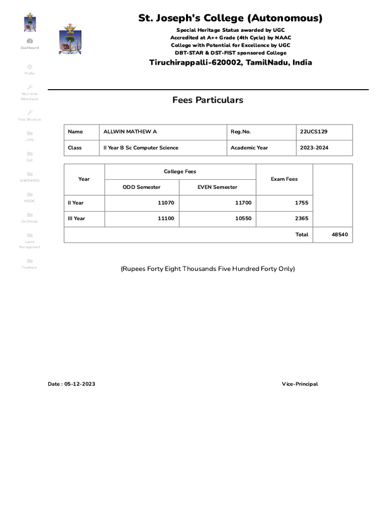 SJC Student Erp | PDF