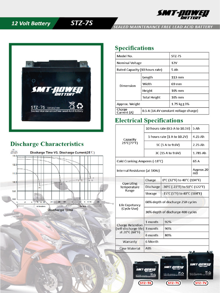 Datasheet - BATTERY MOTOR - STZ 7S Eaelh2 | PDF