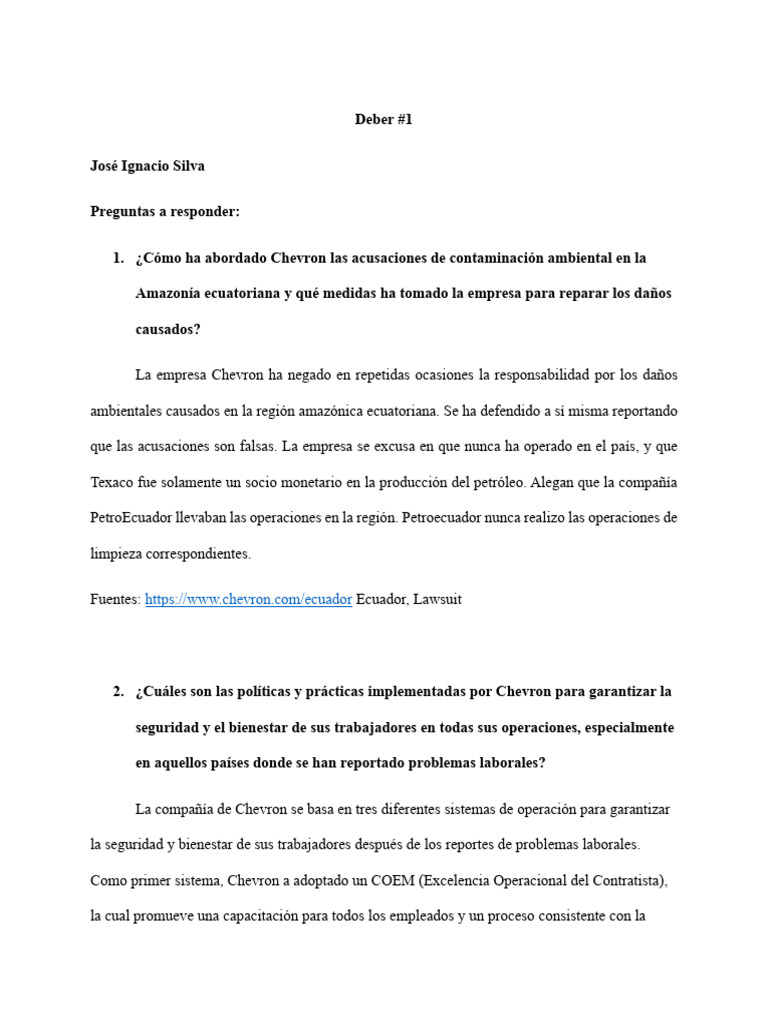 Chevron y su impacto en Ecuador | PDF | Ecuador | Corporación Chevron