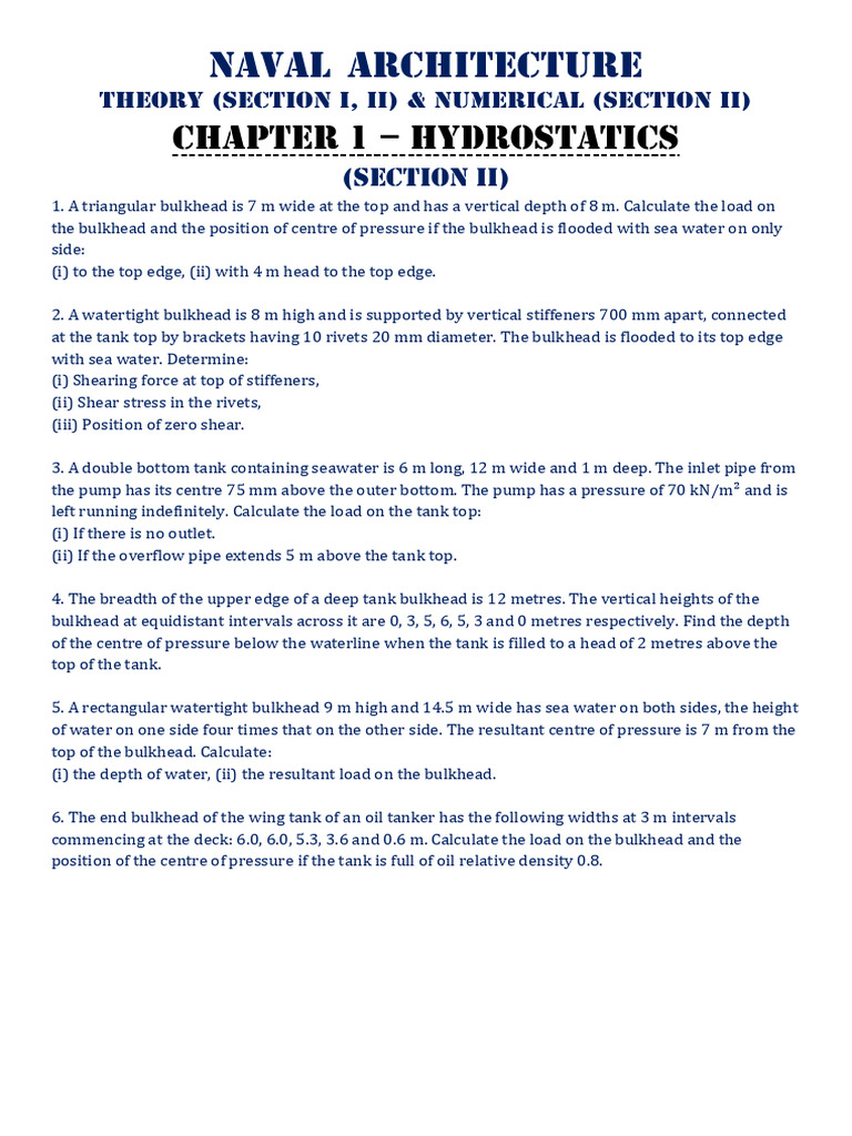Naval Architecture Theory Section I, II & Numerical Section II LAST | PDF | Propeller | Physical ...
