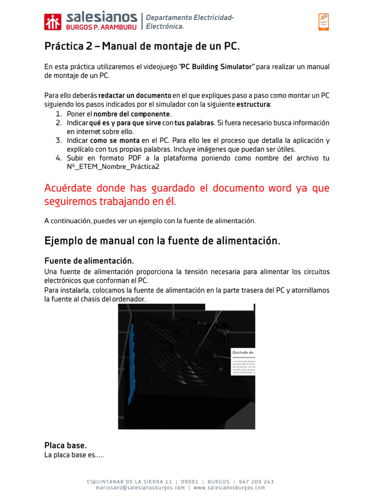 Práctica 2 - Manual de Montaje de PC | PDF