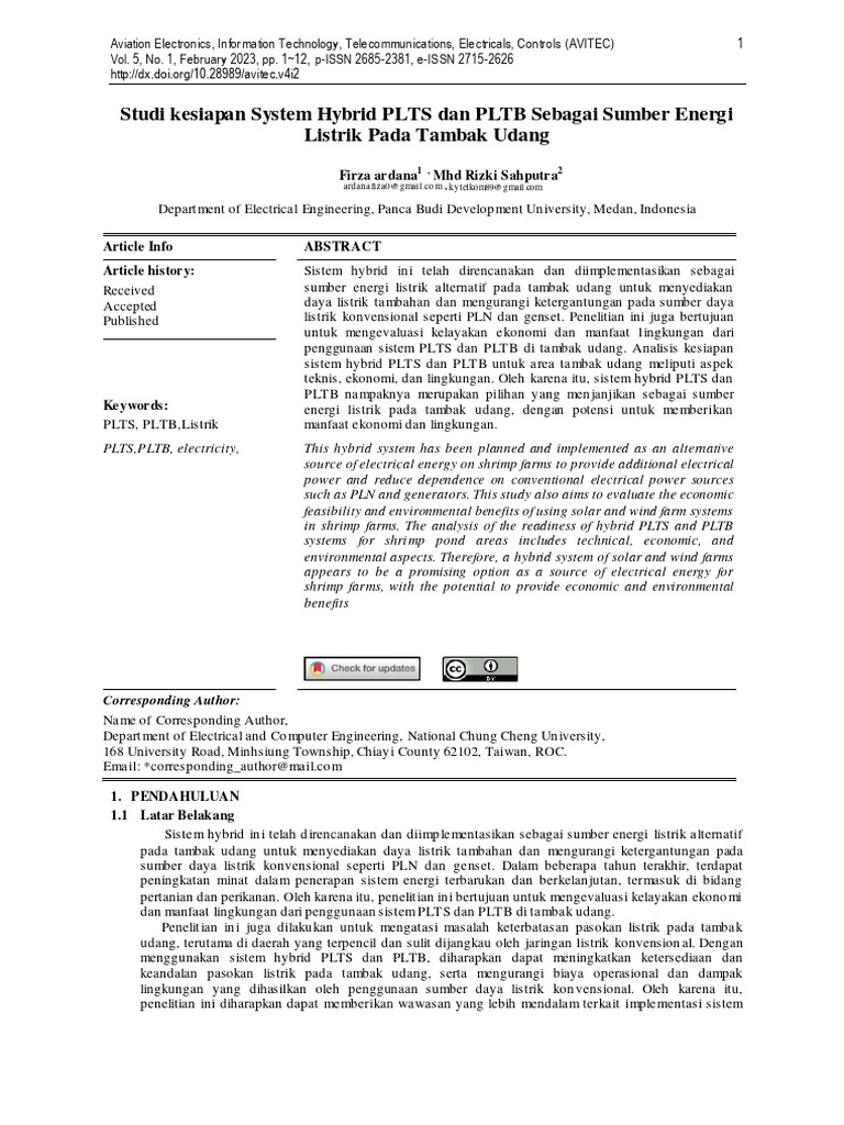 Studi Kesiapan System Hybrid PLTS Dan PLTB Sebagai Sumber Energi ...