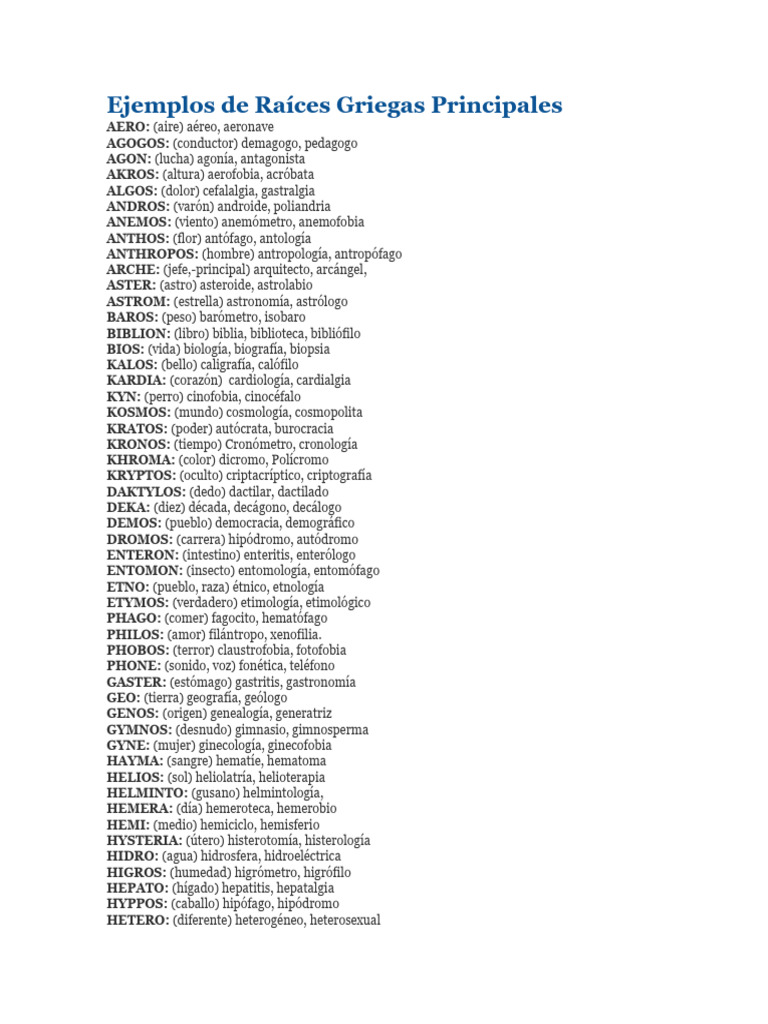 Ejemplos de Raíces Griegas Principales | PDF | Historia