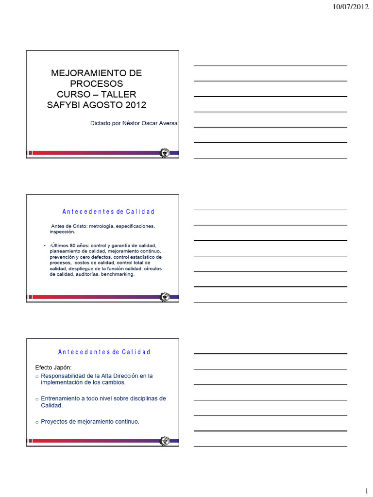 Safybi 2012 Mejora Procesos-Reducci N Costos | PDF | Calidad (comercial) | Planificación