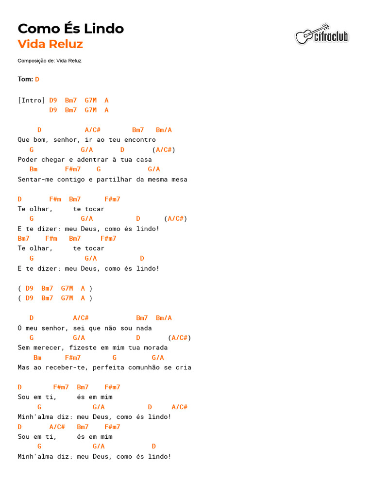 Cifra Club - Vida Reluz - Como És Lindo | PDF